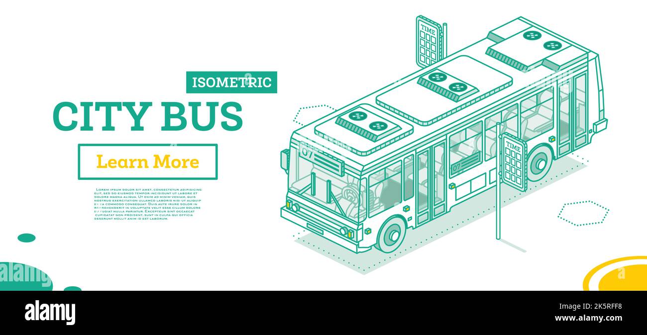 City Bus. Isometric Outline Concept. Vector Illustration. Design ...