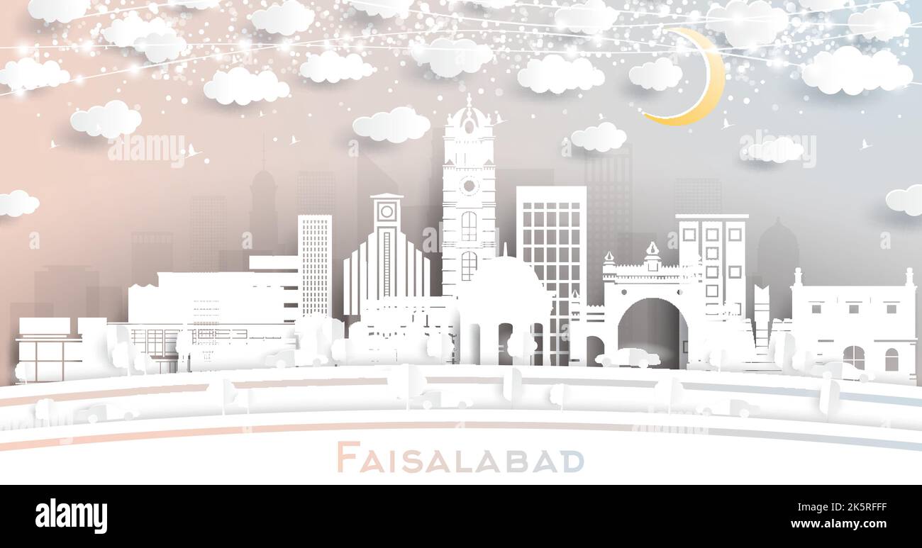 Faisalabad Pakistan City Skyline in Paper Cut Style with White ...