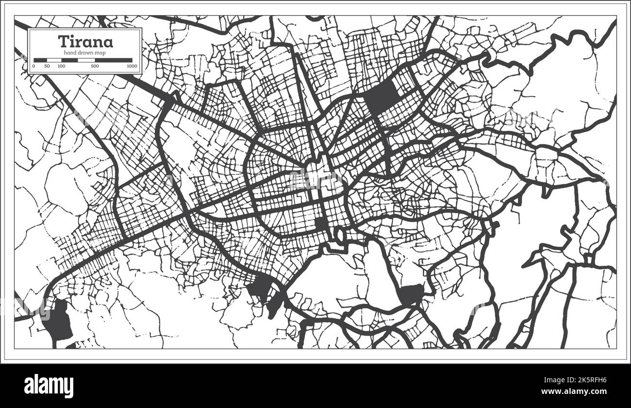 Tirana Albania City Map in Black and White Color in Retro Style ...