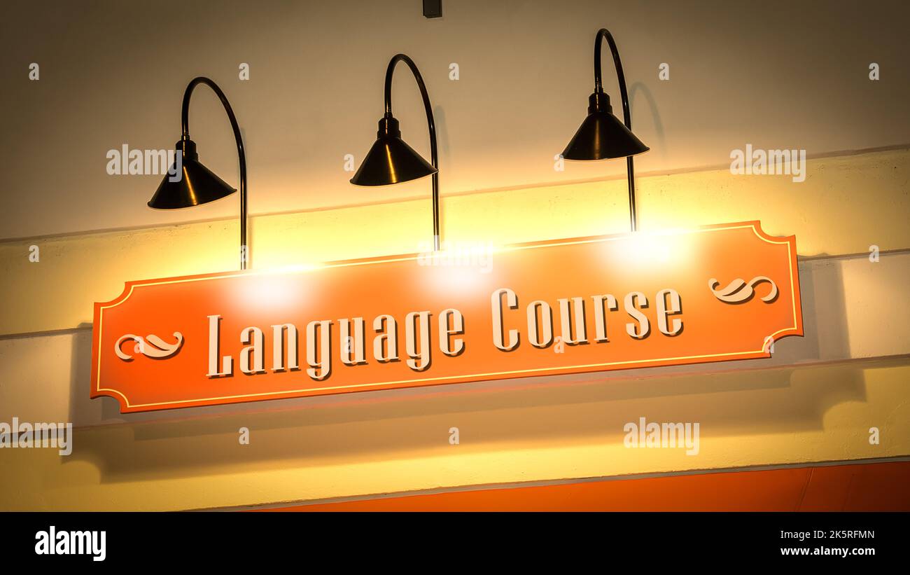 Street Sign the Direction Way to LANGUAGE COURSE Stock Photo - Alamy