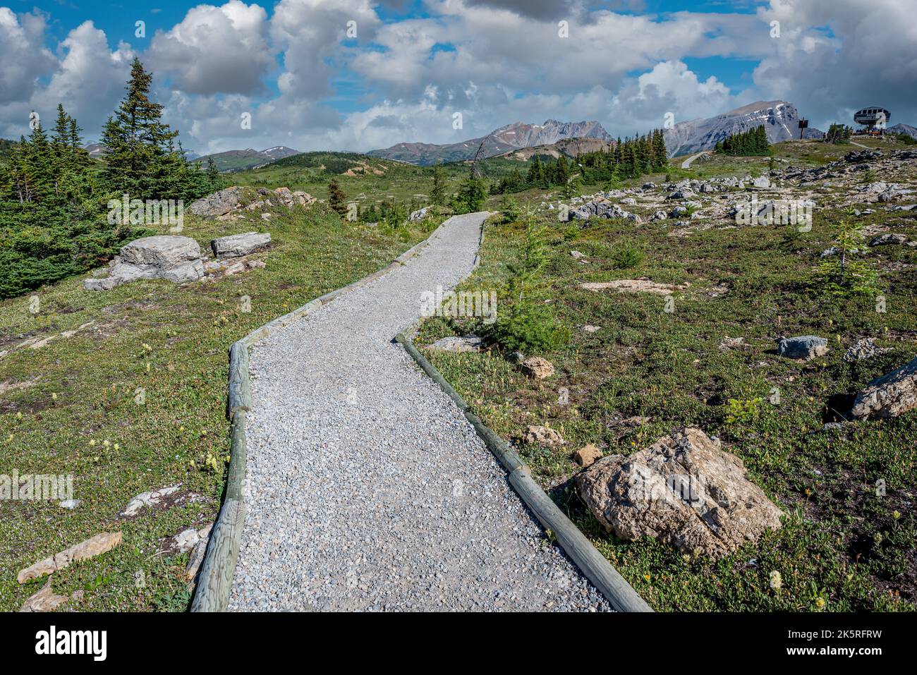Sunshine Village, Alberta, Aug 7, 2022: Hiking trail down from Standish ...
