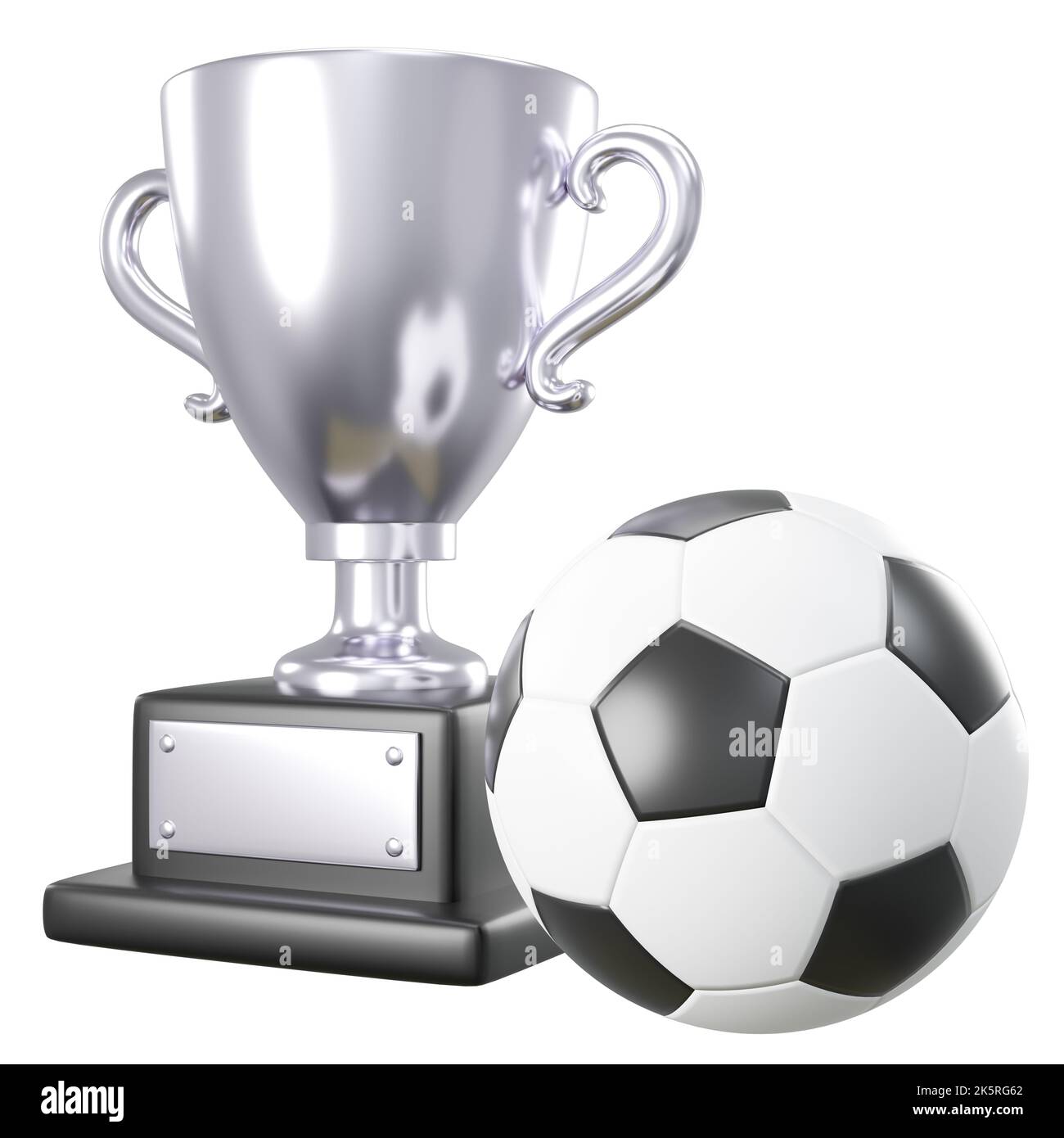 Silver trophy cup and soccer ball or football on white isolated ...