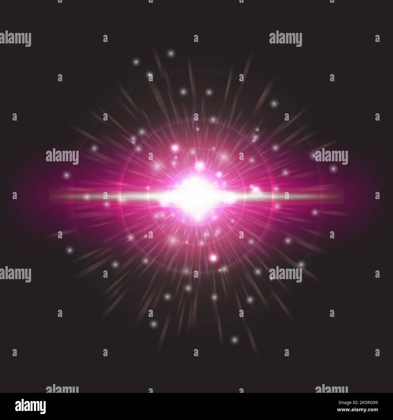 Pink light beam on dark background. Light flash, explosion. Vector ...