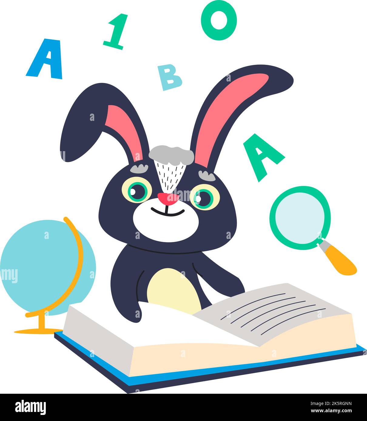 Rabbit learning and reading book, personage vector Stock Vector Image ...