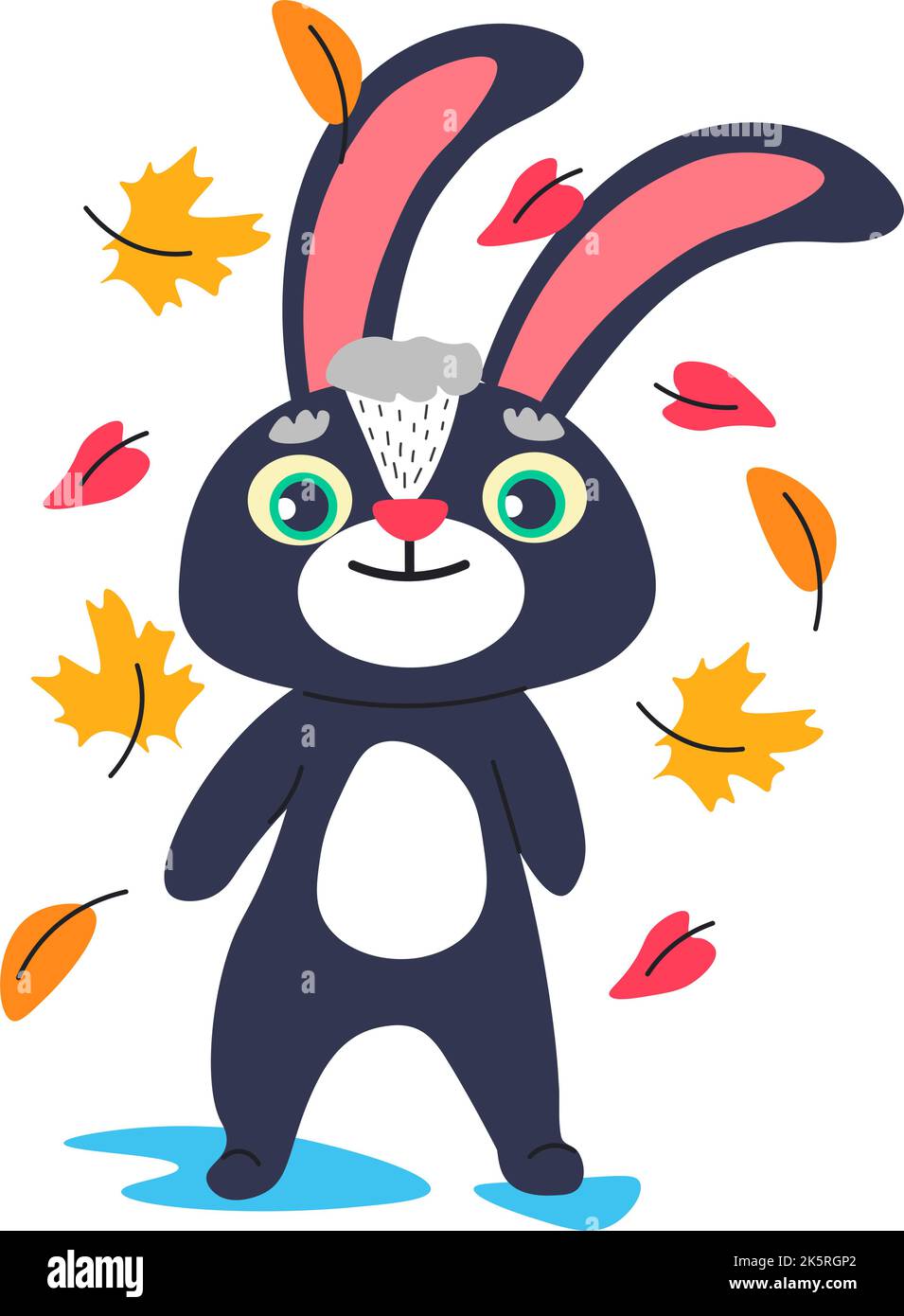 Bunny character with falling leaves, autumn season Stock Vector Image ...