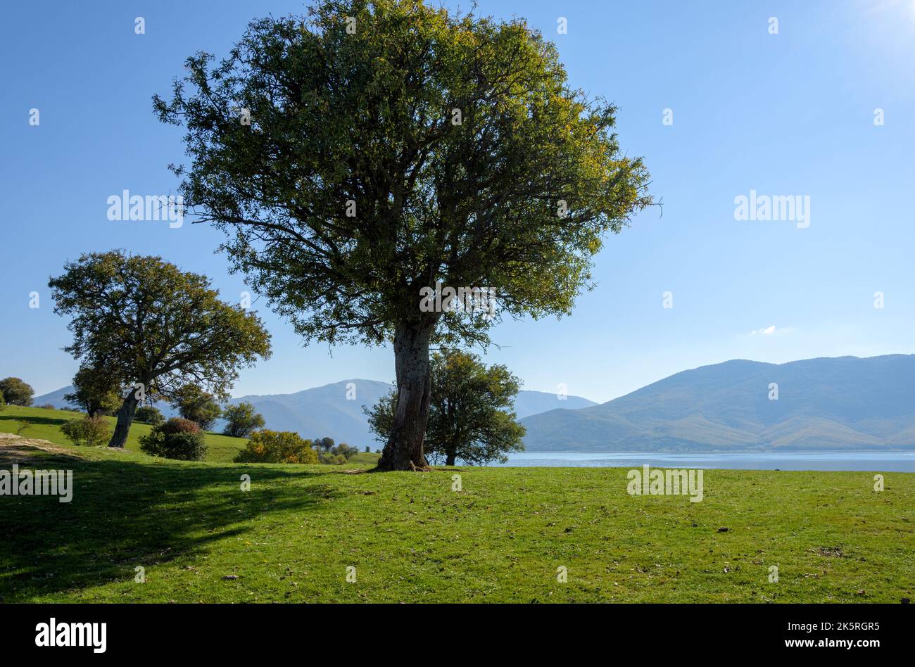 Beautiful scenery overlooking Lake Prespa from a hill at Agios ...