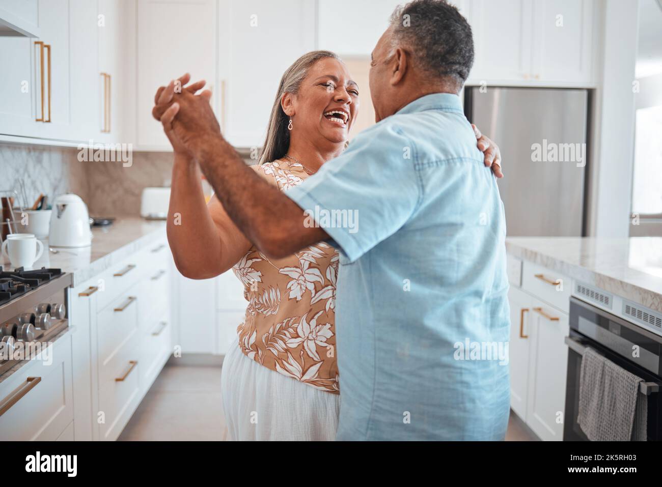 Happy senior couple, dance and laughing in joyful happiness for ...
