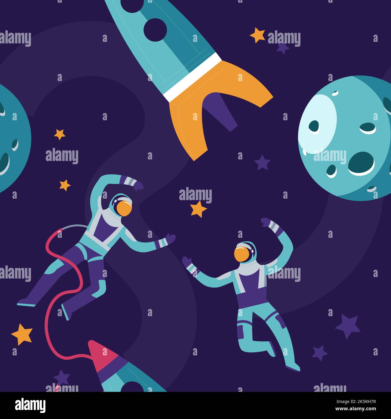 Astronauts in cosmos with rocket and moon stars Stock Vector Image ...