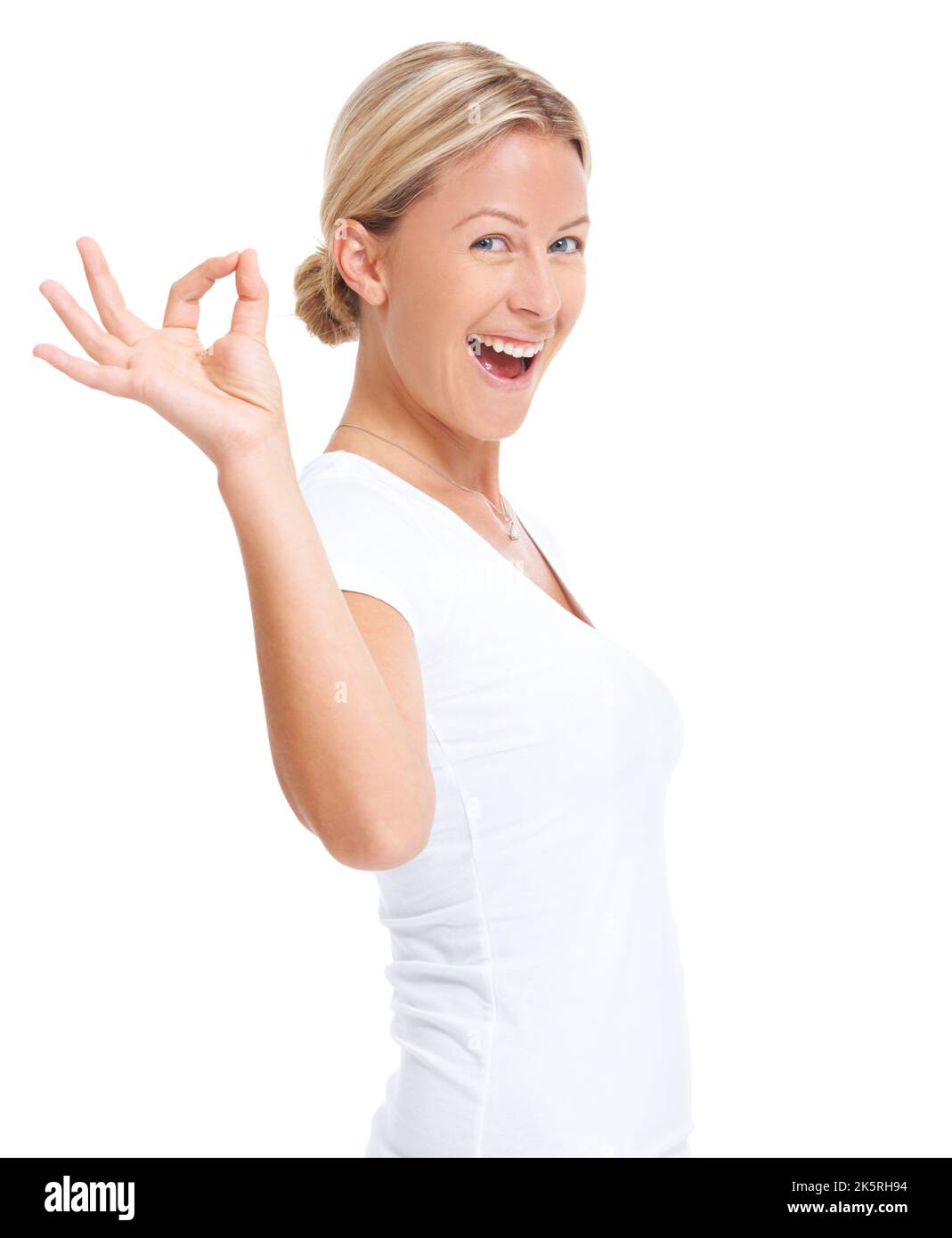 Blond woman giving finger Cut Out Stock Images & Pictures - Alamy