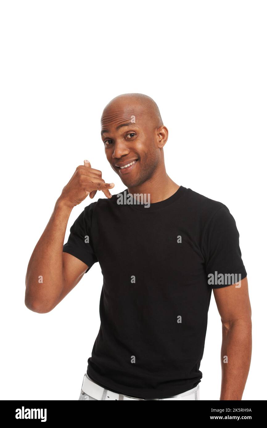 Give me call sometime. Studio portrait of a handsome african american ...