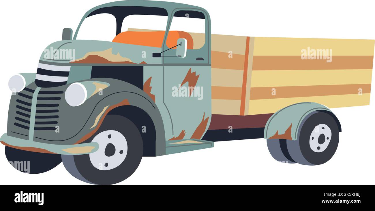 Old rusty car farm truck damaged or abandoned auto Stock Vector Image ...
