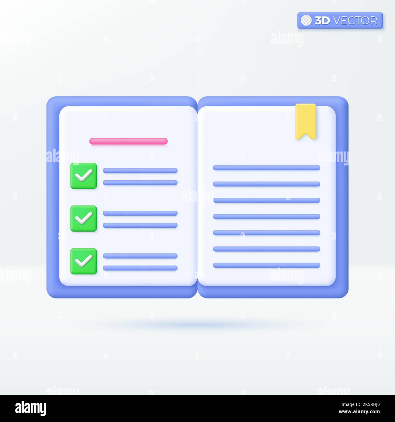 Diary or Book icon symbols. check mark, bookmark, e-book, magazine ...