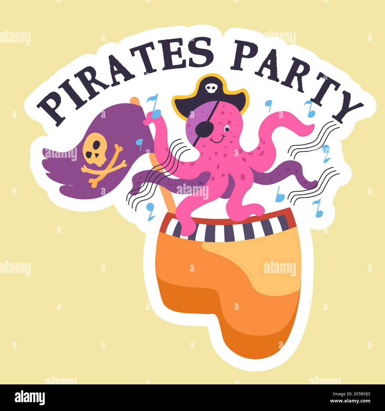 Pirates party, treasure hunt, octopus character Stock Vector Image ...