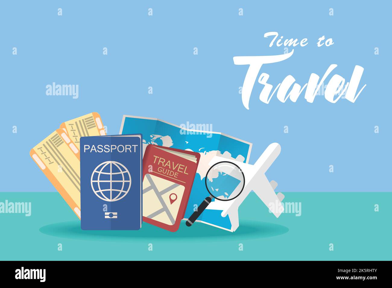 travel suitcase. Set of pieces of documentation to plan a trip ...