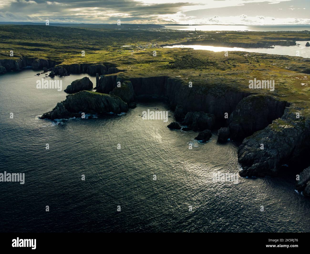 Aerial Newfoundland high cliffs on the East coast of the Bonavista ...