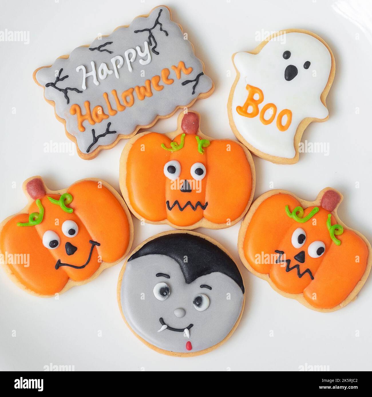 Happy Halloween with funny Cookies; Pumpkin, scary ghost, spooky mummy ...