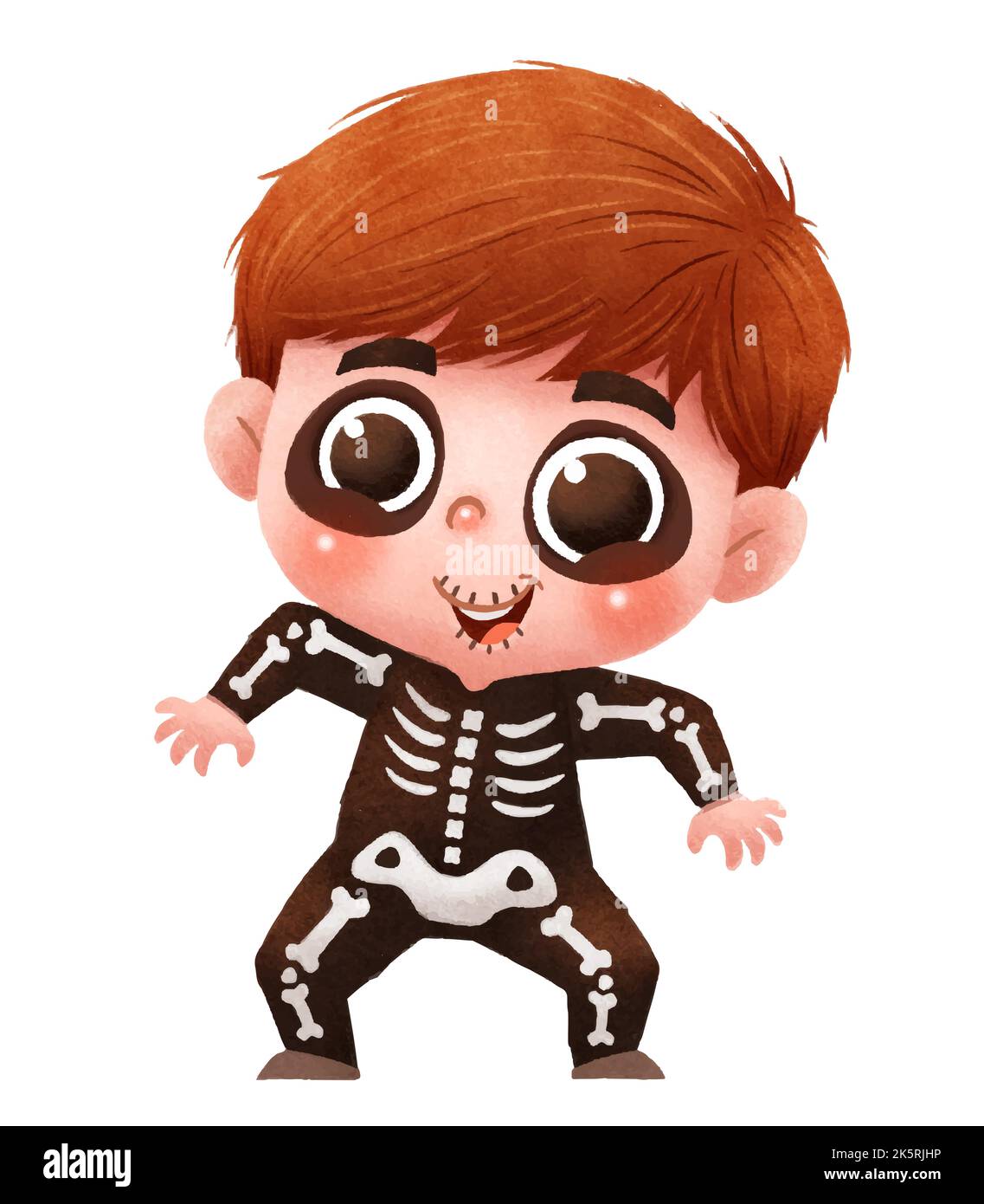 Vector illustration of cute cartoon children. Happy Halloween. Skeleton ...