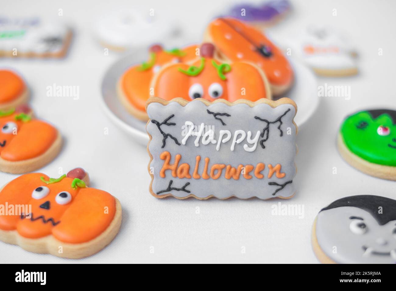 Happy Halloween with funny Cookies; Pumpkin, scary ghost, spooky mummy ...