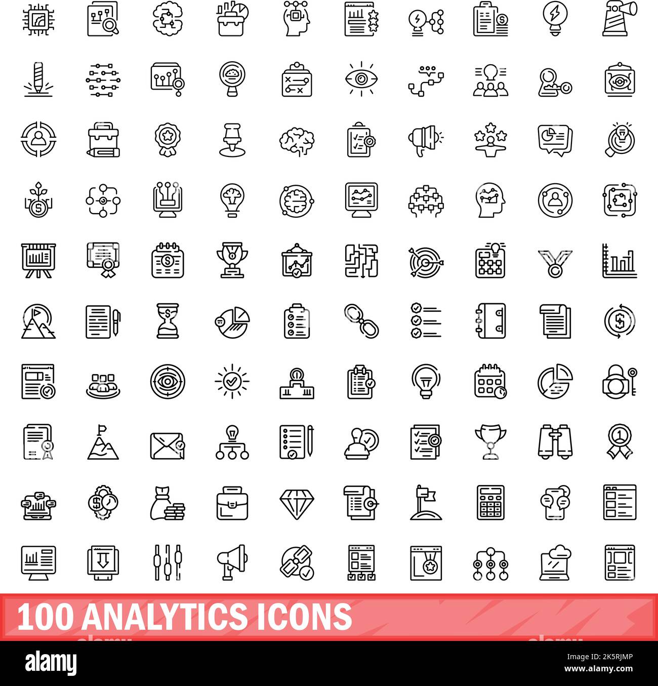 100 analytics icons set. Outline illustration of 100 analytics icons ...