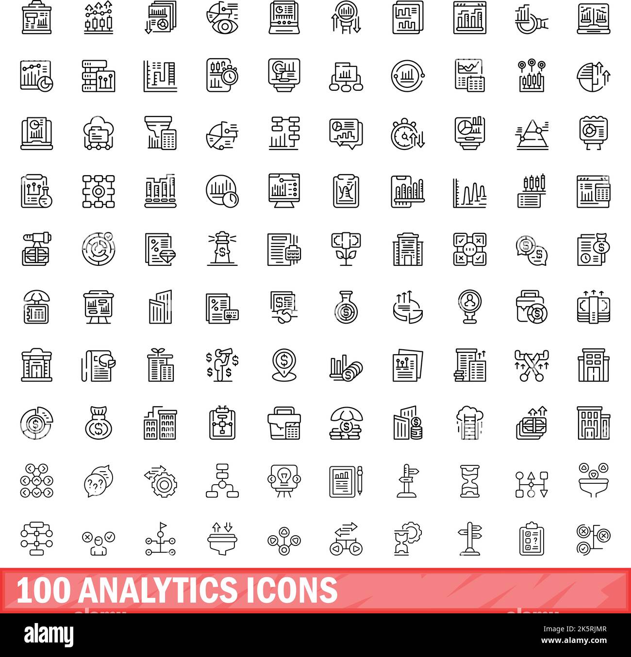 100 analytics icons set. Outline illustration of 100 analytics icons ...