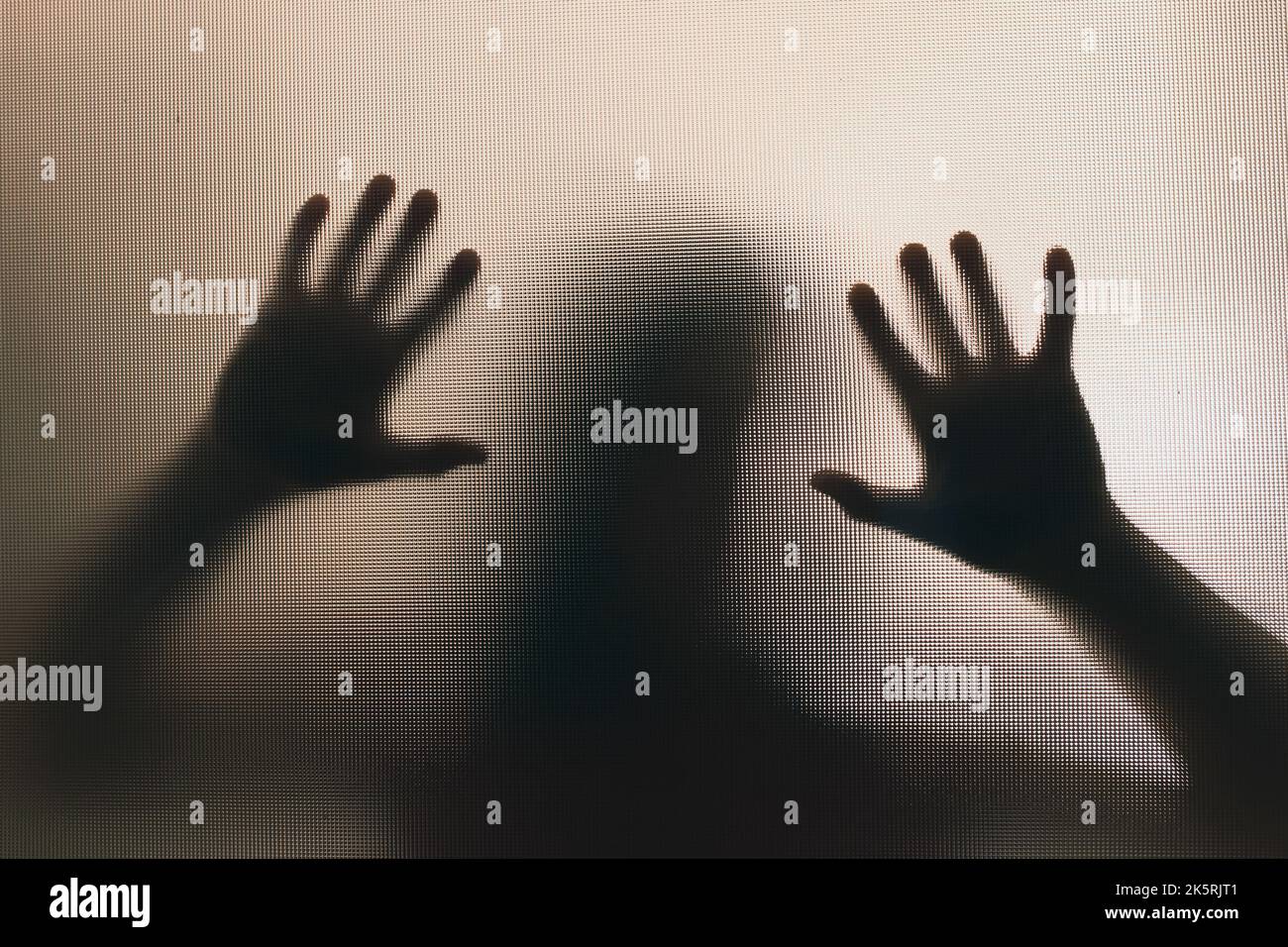 Horror ghost woman behind the matte glass. Halloween festival concept ...