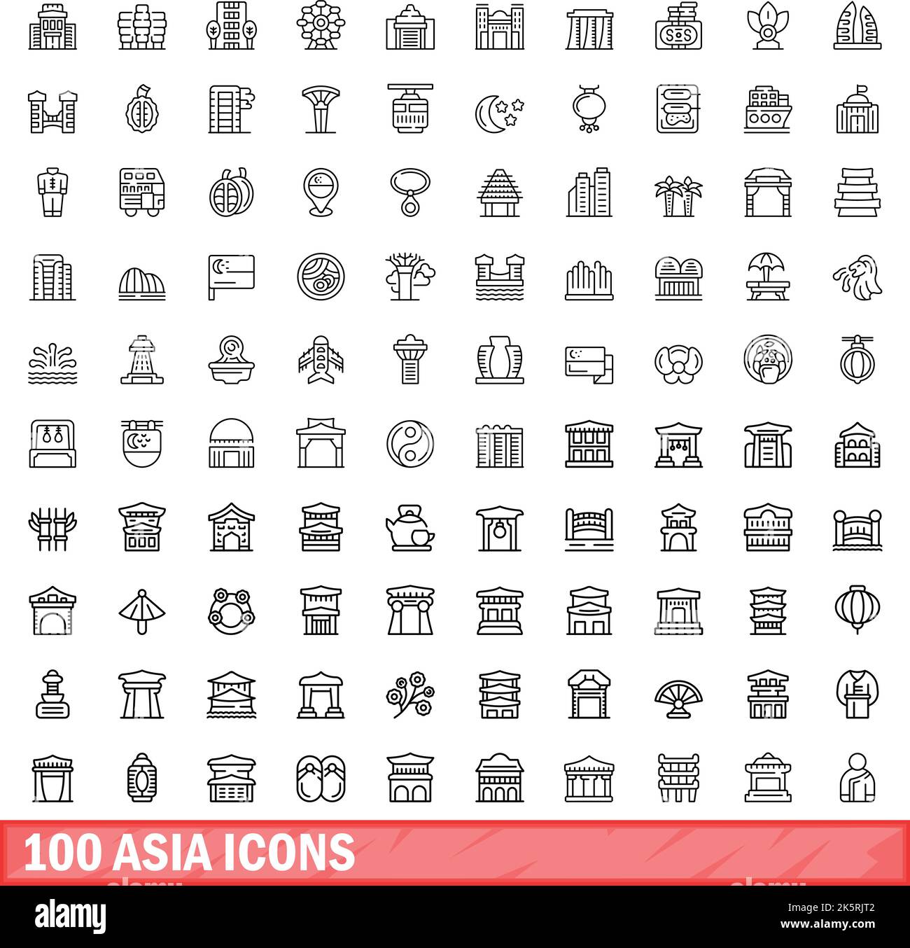 100 asia icons set. Outline illustration of 100 asia icons vector set ...