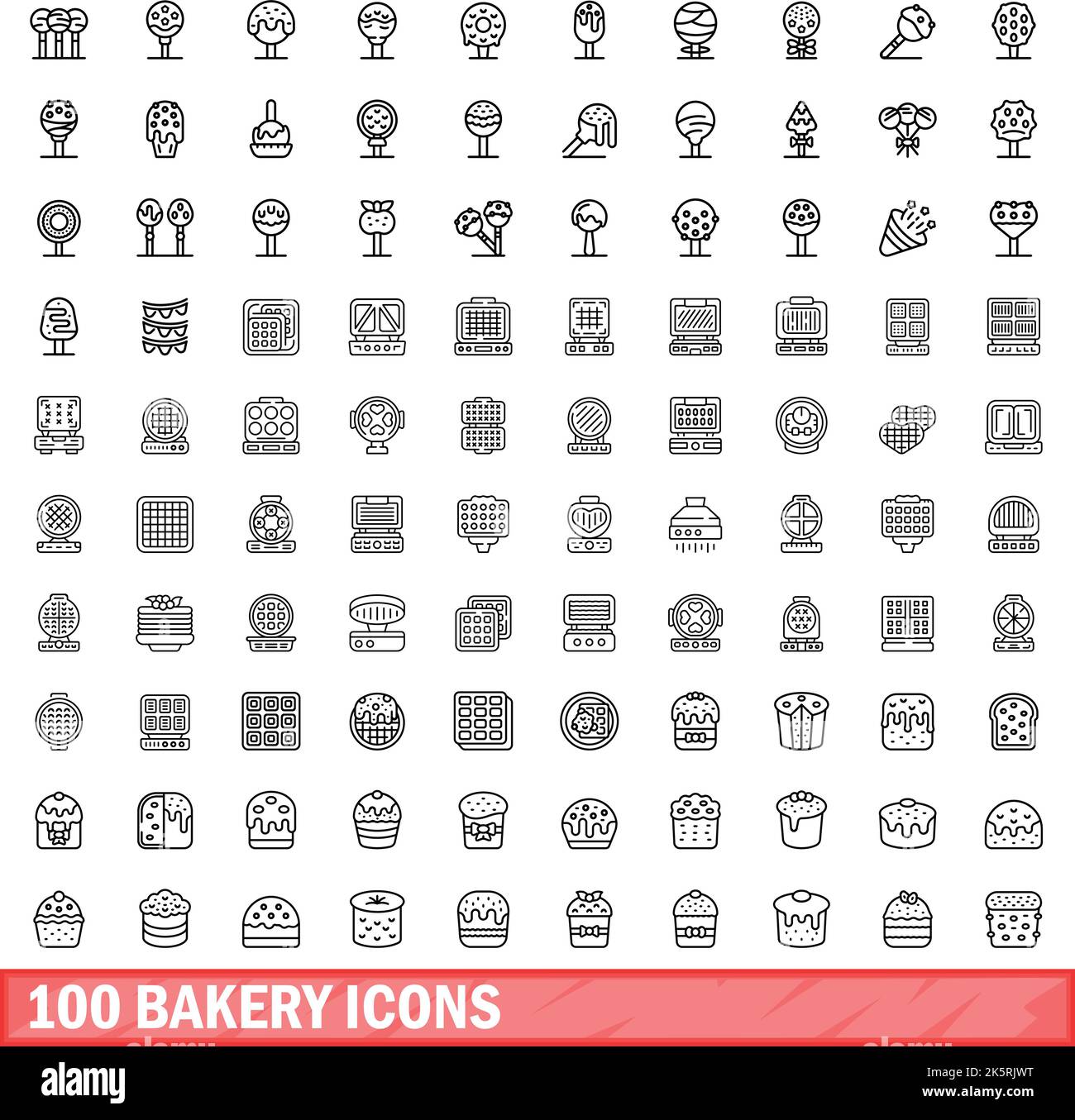100 bakery icons set. Outline illustration of 100 bakery icons vector ...