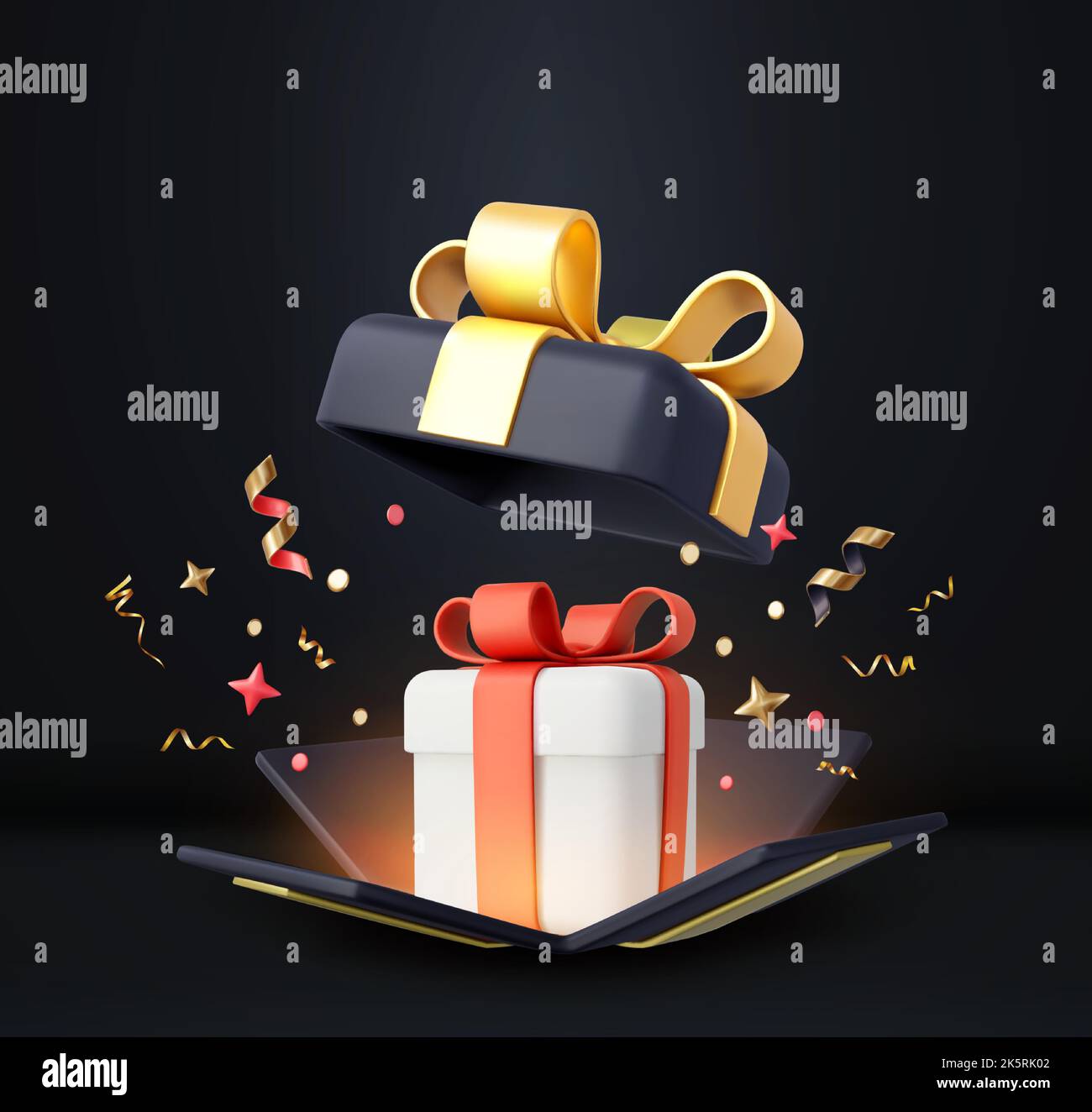 3d Cute Surprise Gift Box With Falling Confetti Stock Vector Image ...