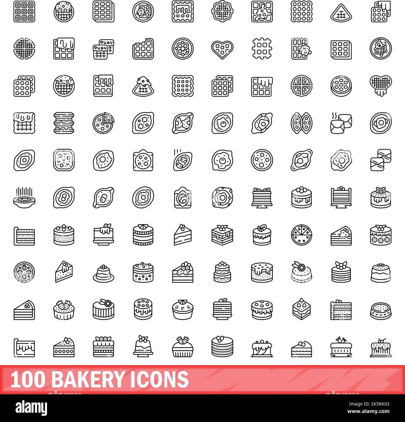 100 bakery icons set. Outline illustration of 100 bakery icons vector ...