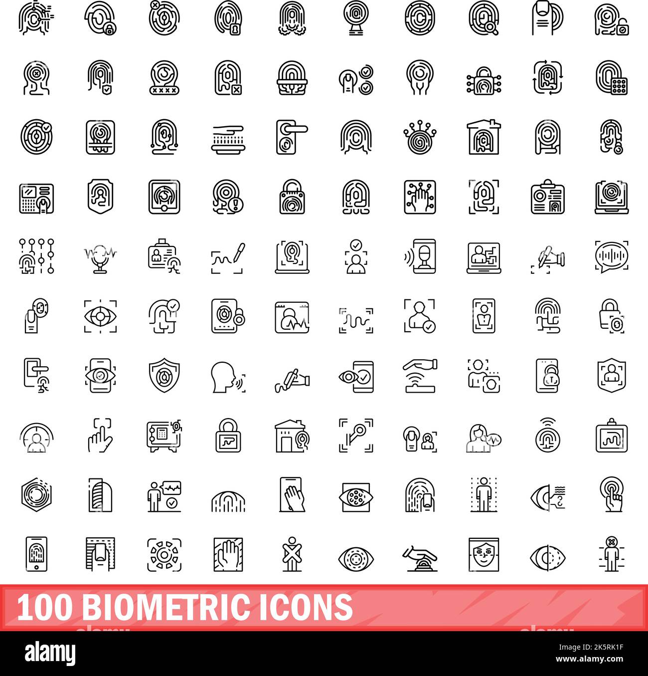 100 biometric icons set. Outline illustration of 100 biometric icons vector set isolated on ...