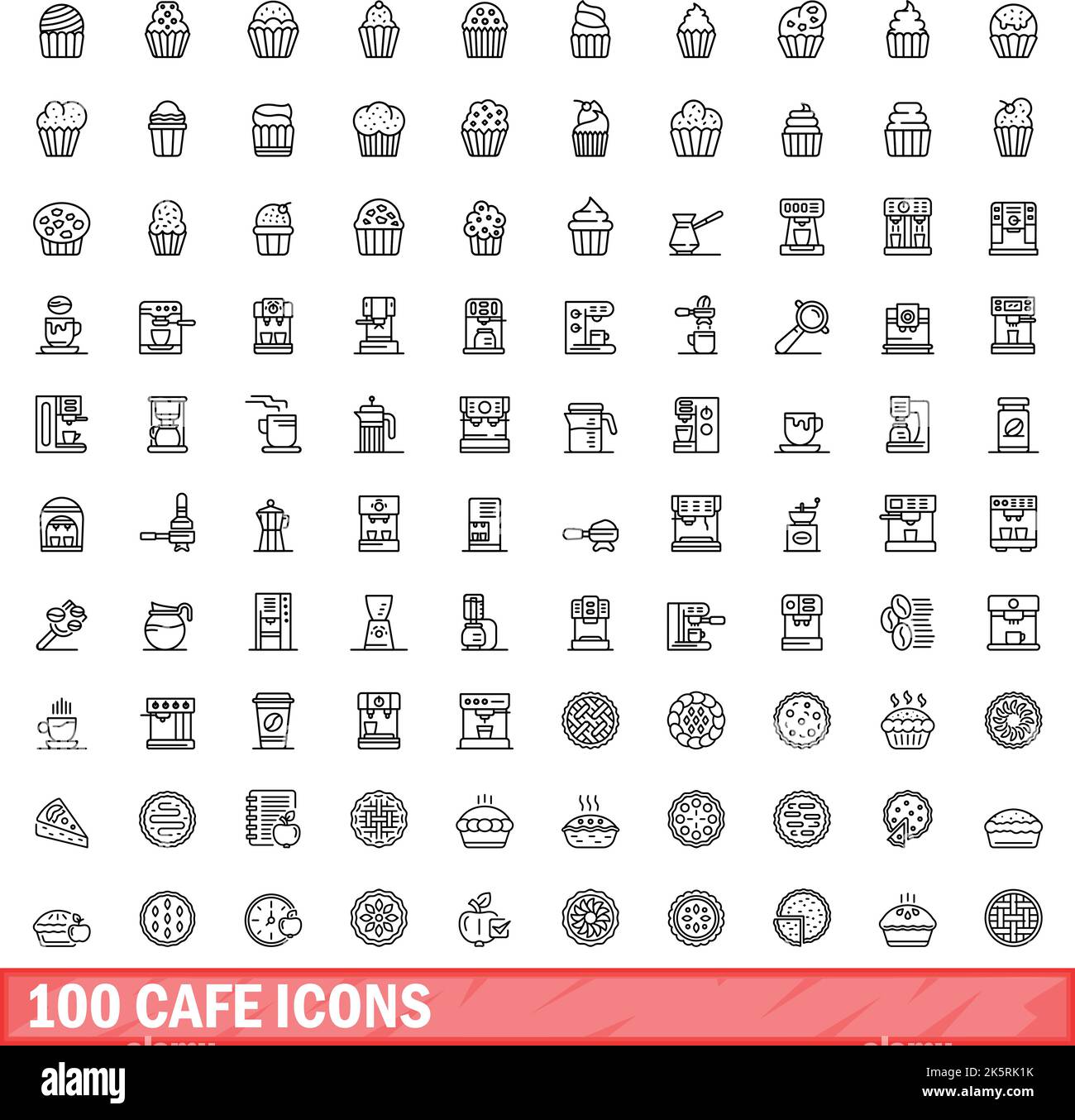 100 cafe icons set. Outline illustration of 100 cafe icons vector set ...