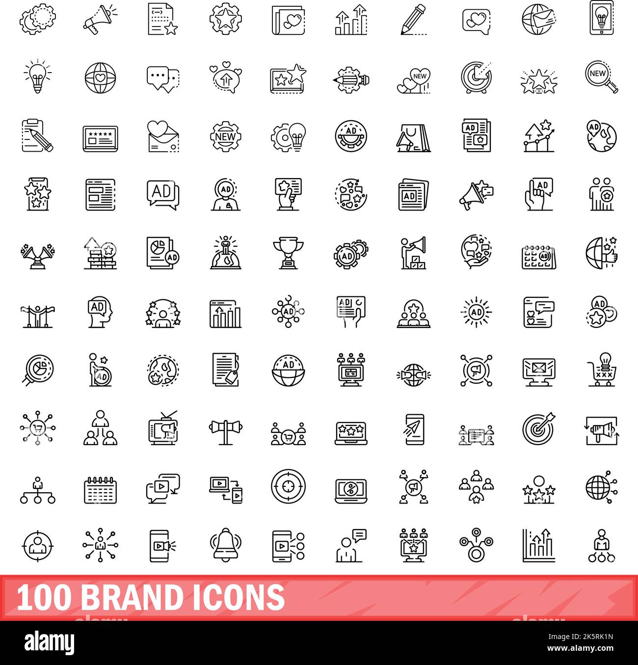 100 brand icons set. Outline illustration of 100 brand icons vector set ...