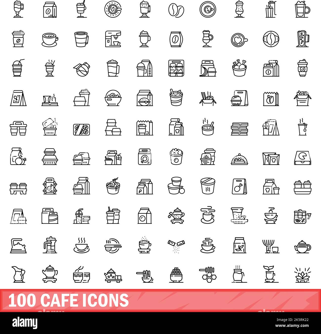 100 cafe icons set. Outline illustration of 100 cafe icons vector set ...
