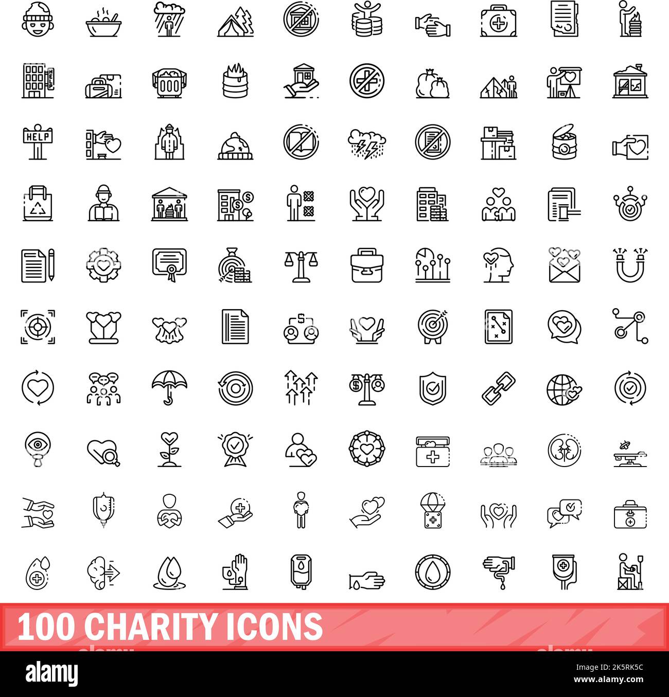100 charity icons set. Outline illustration of 100 charity icons vector ...