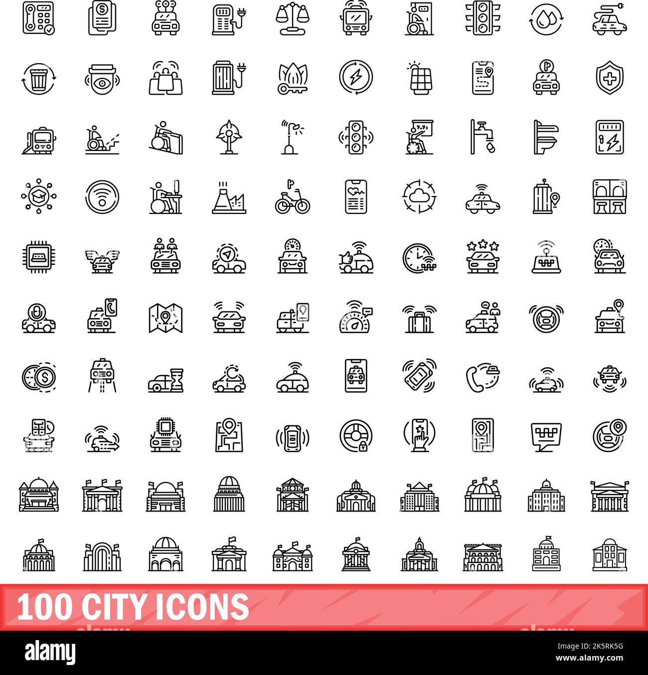 100 city icons set. Outline illustration of 100 city icons vector set ...