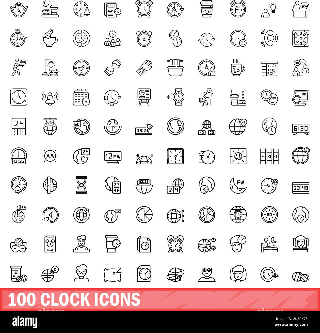 100 clock icons set. Outline illustration of 100 clock icons vector set ...