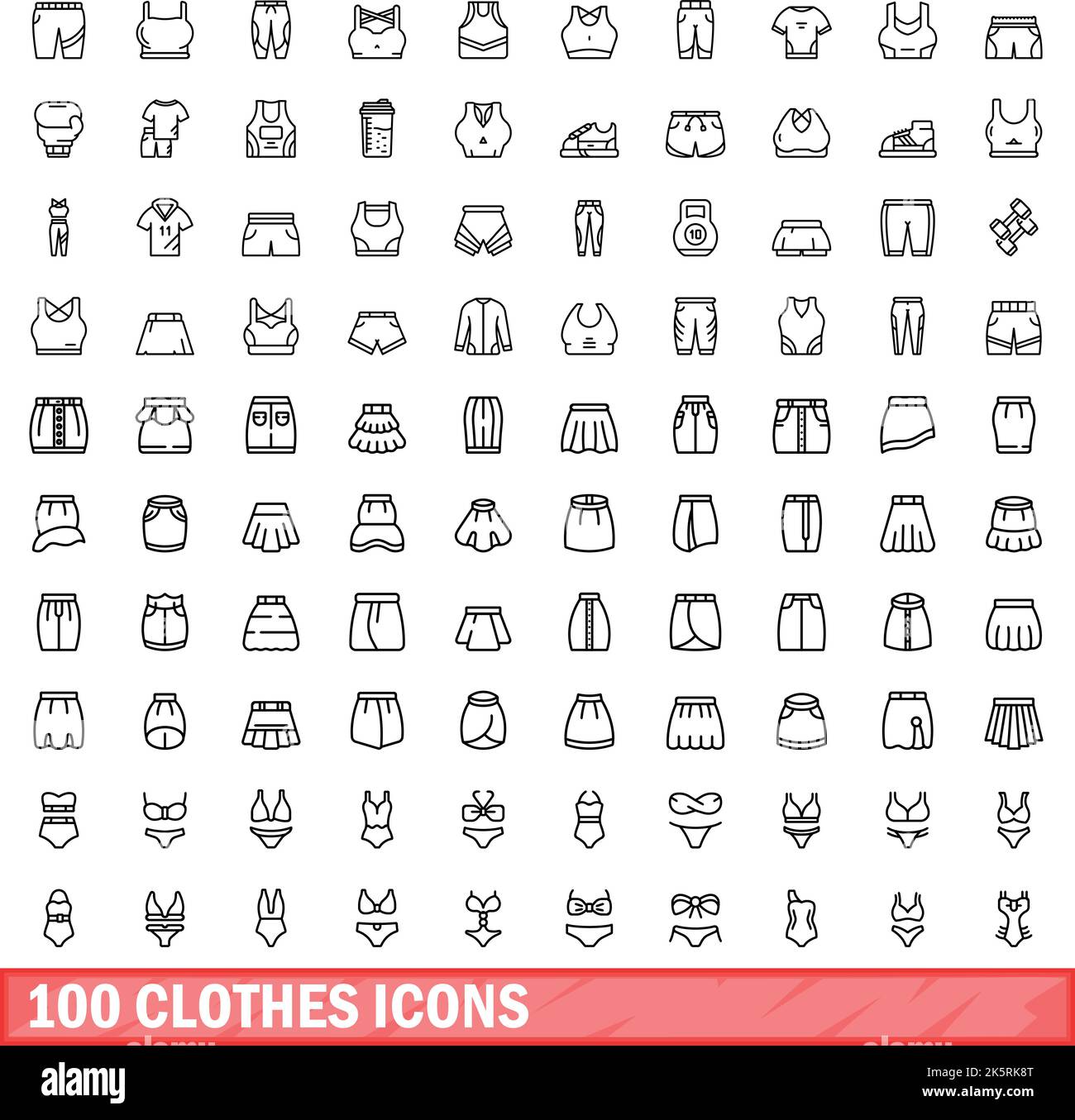 100 clothes icons set. Outline illustration of 100 clothes icons vector ...
