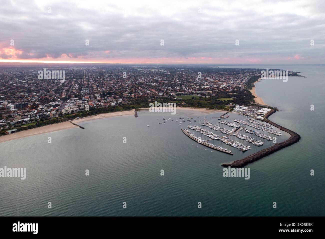An aerial view of the Sandringham yacht club in Melbourne, Australia at ...