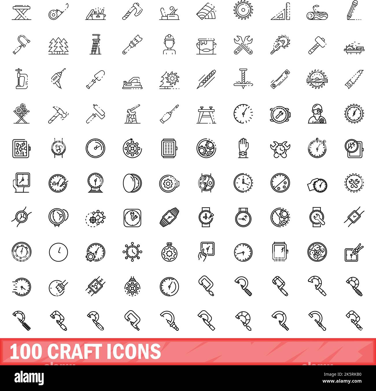 100 craft icons set. Outline illustration of 100 craft icons vector set ...