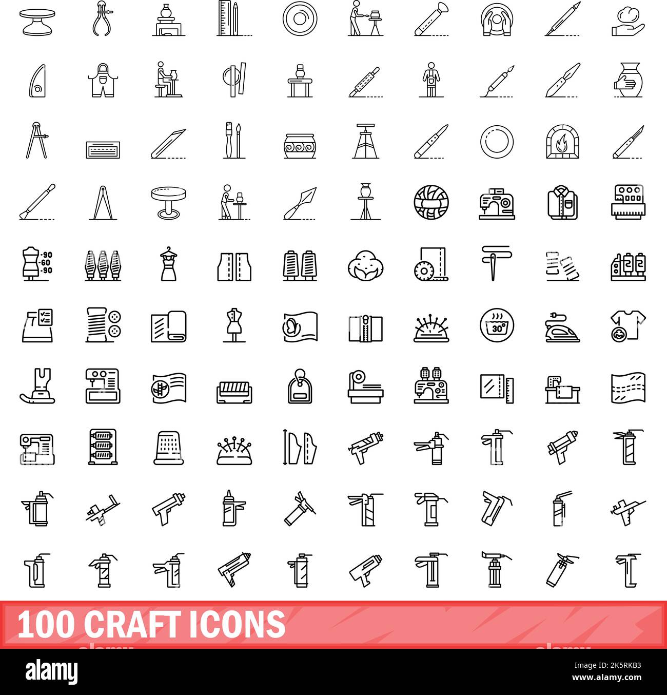 100 craft icons set. Outline illustration of 100 craft icons vector set ...