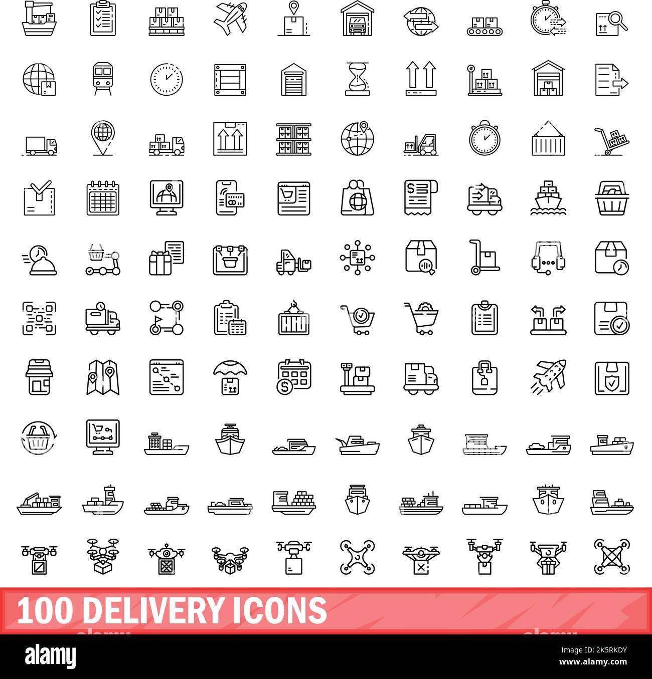 100 delivery icons set. Outline illustration of 100 delivery icons ...