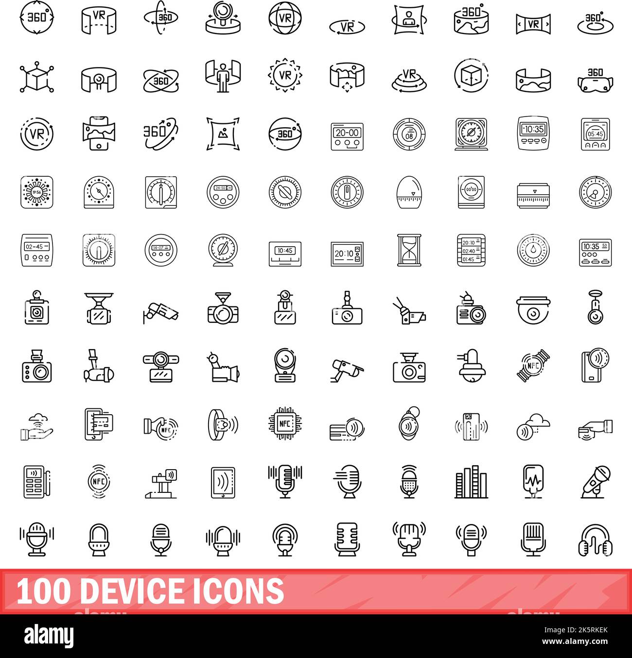 100 device icons set. Outline illustration of 100 device icons vector ...