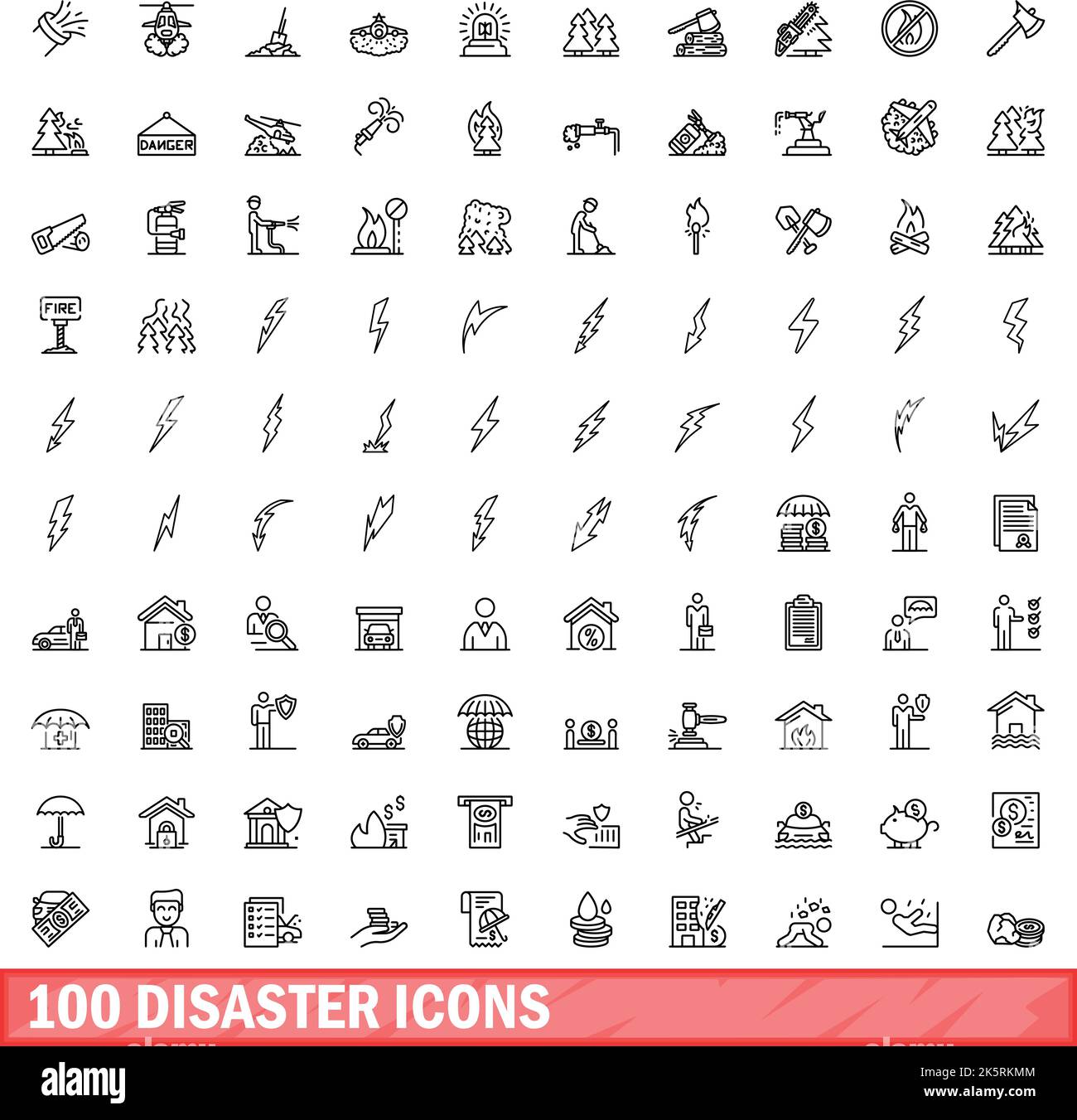 100 disaster icons set. Outline illustration of 100 disaster icons ...