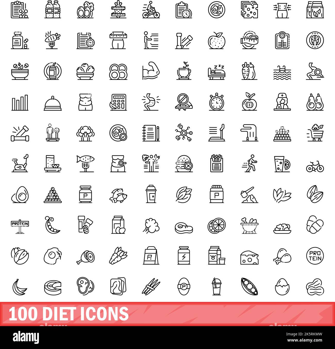 100 diet icons set. Outline illustration of 100 diet icons vector set ...