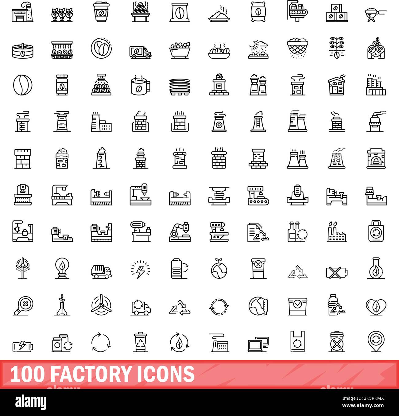 100 factory icons set. Outline illustration of 100 factory icons vector ...