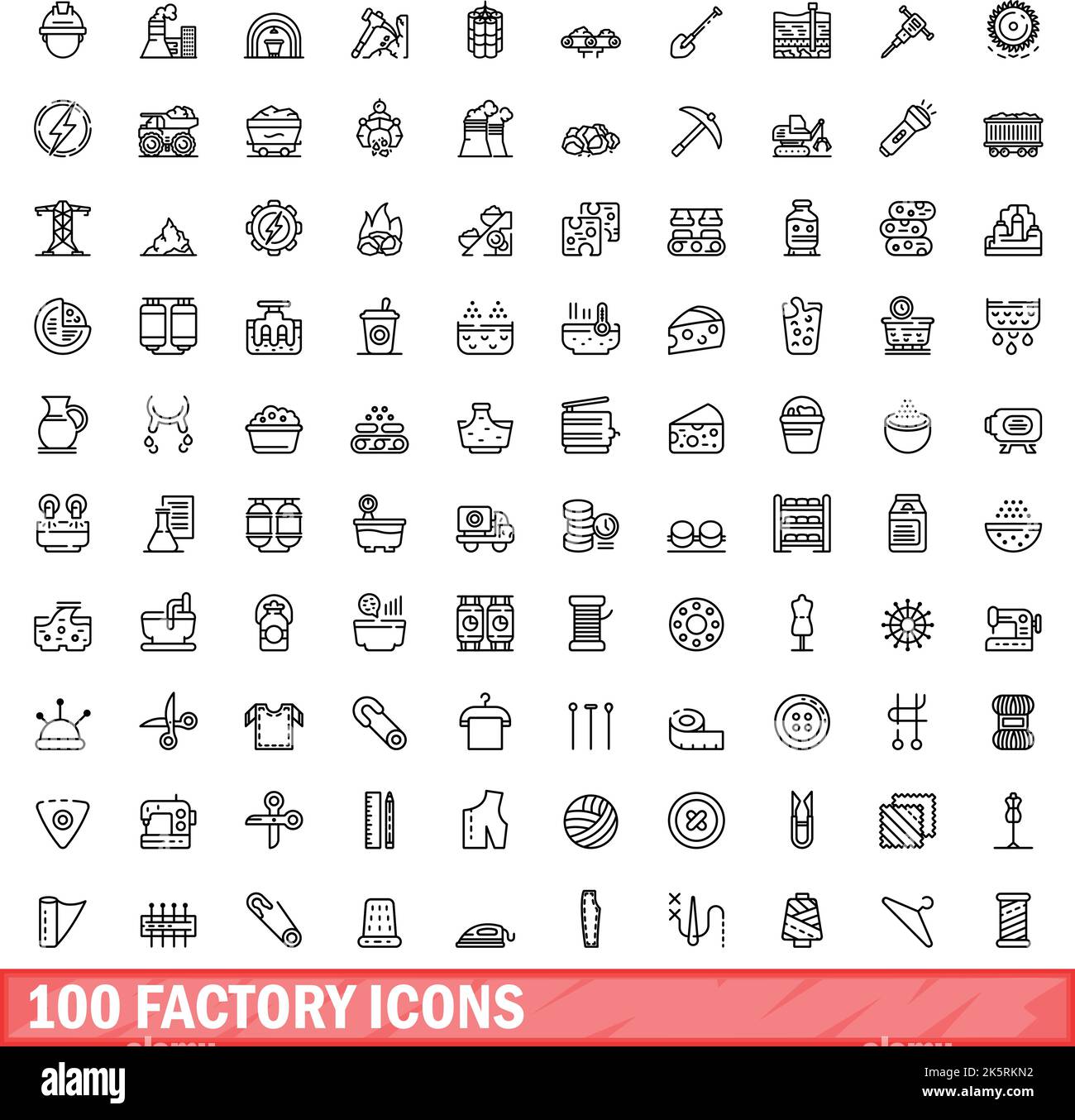 100 factory icons set. Outline illustration of 100 factory icons vector ...