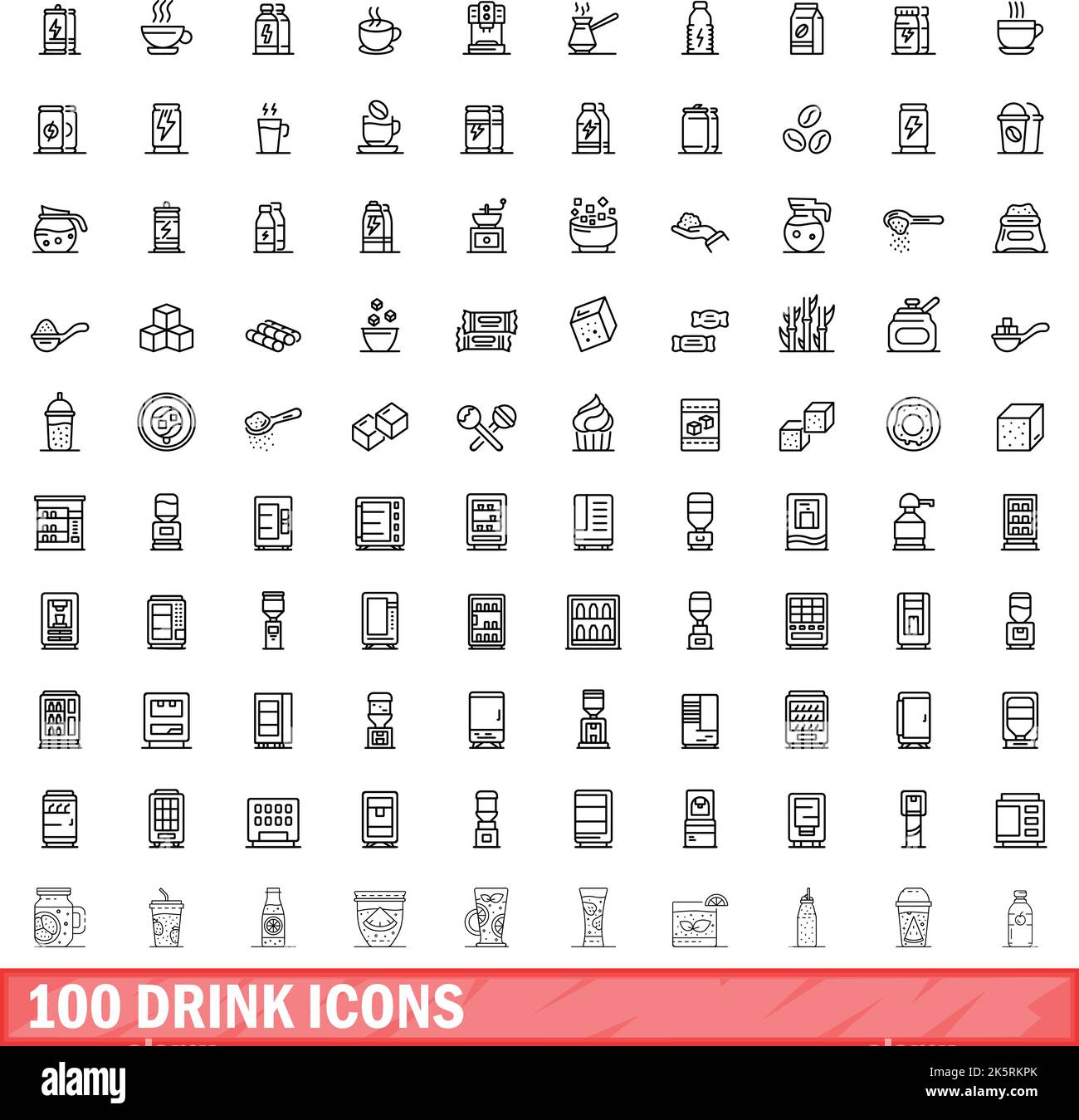 100 drink icons set. Outline illustration of 100 drink icons vector set ...