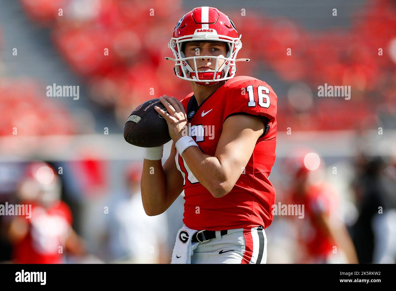 Georgia Bulldogs quarterback Jackson Muschamp (16) warms up prior to a ...