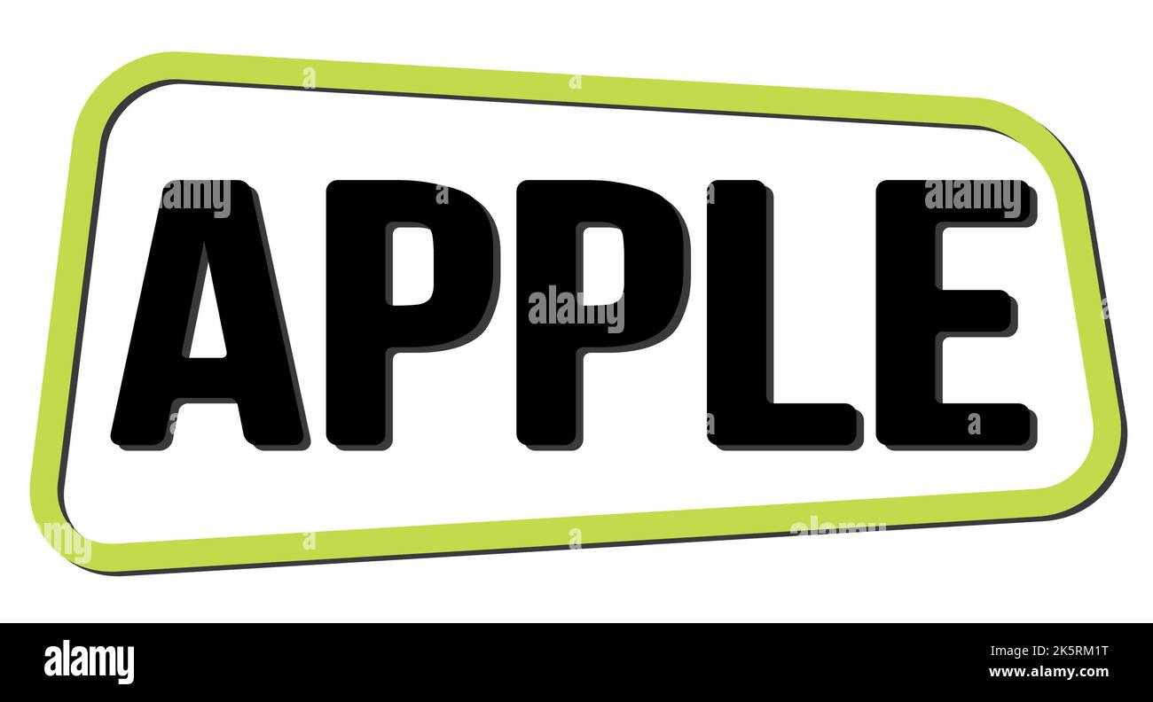 APPLE text written on green-black trapeze stamp sign Stock Photo - Alamy