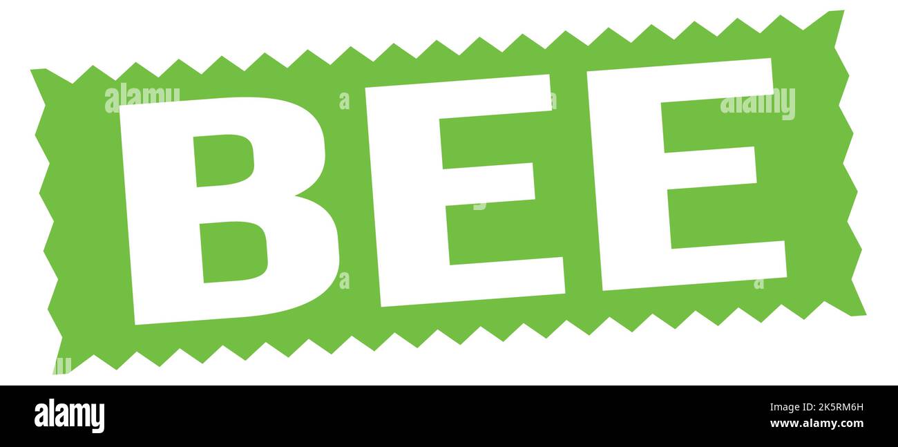 BEE text written on green zig-zag stamp sign Stock Photo - Alamy
